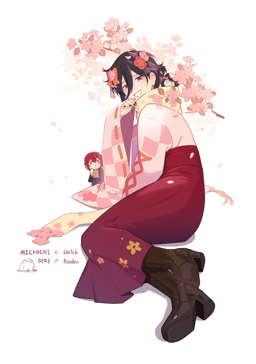 Safebooru - 2boys :d androgynous artist collaboration black boots black ...