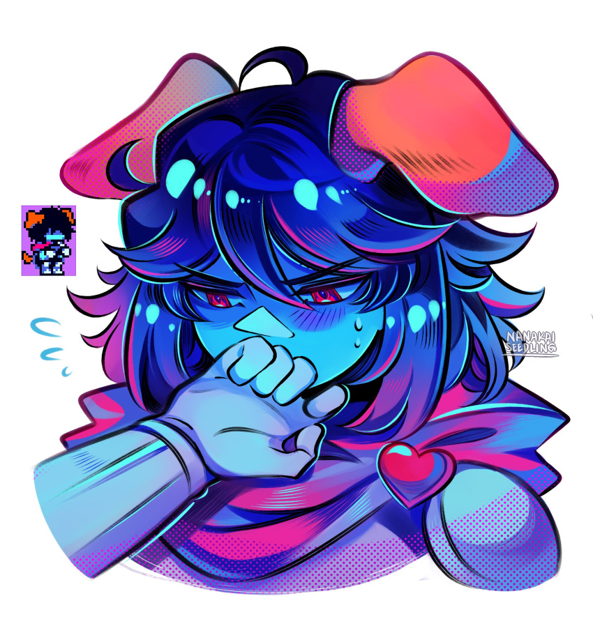 Safebooru - 1other ahoge animal ears armor artist name blue hair blue ...