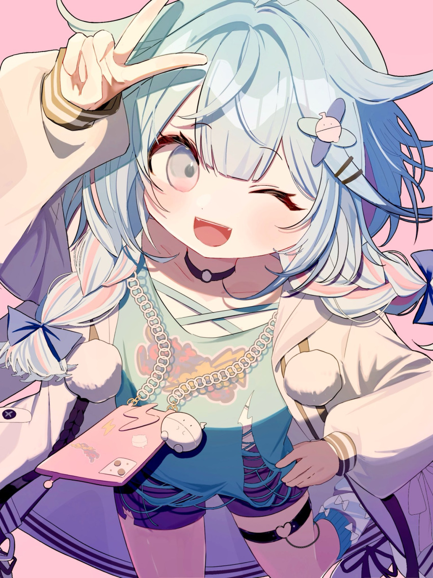 Safebooru - 1girl ahoge amanma777 blue eyes blue hair braid choker hair ...