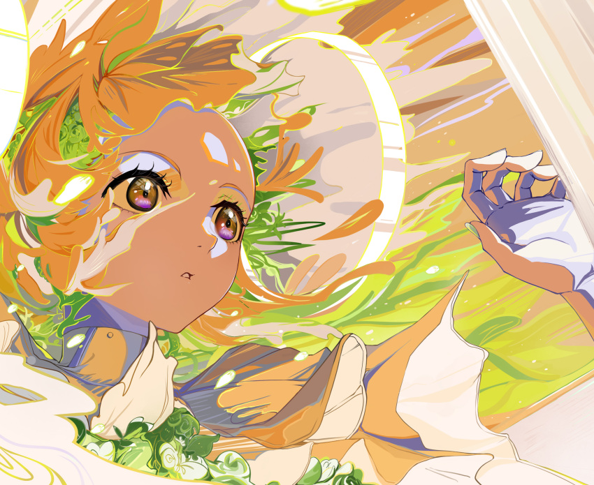 Safebooru - 1girl abstract background ascot close-up commentary request ...