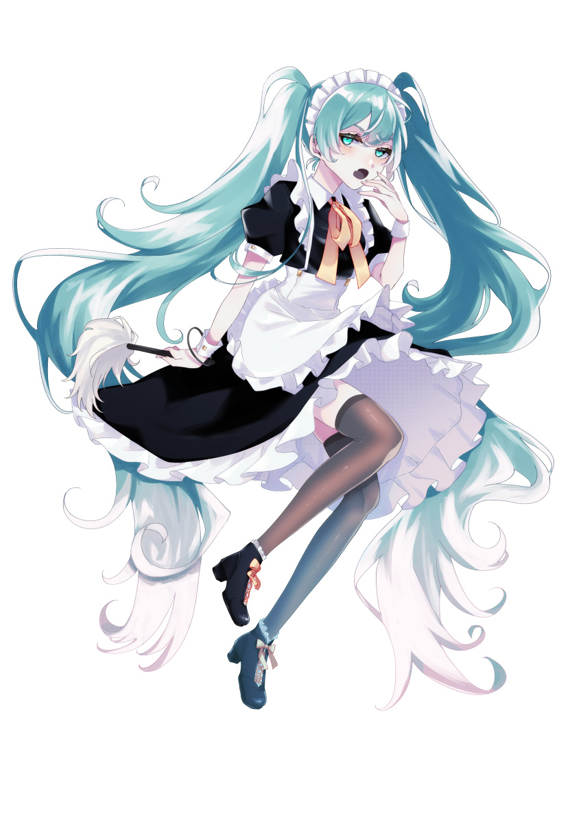 Safebooru - 1girl absurdres apron aqua eyes aqua hair black footwear ...