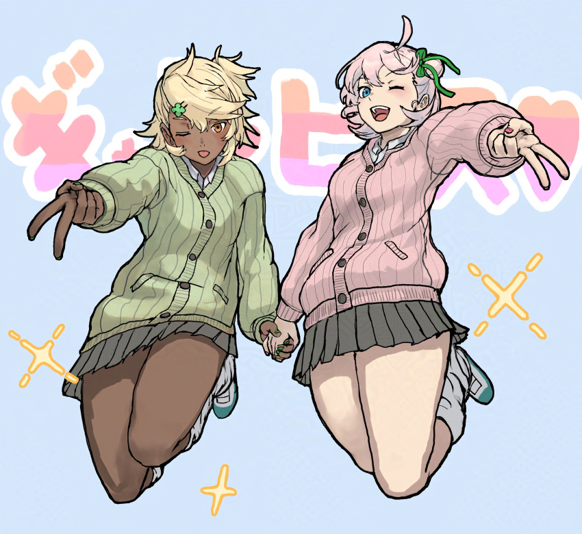 Safebooru - 2girls ;d ;p absurdres beefussop12 black skirt blonde hair ...
