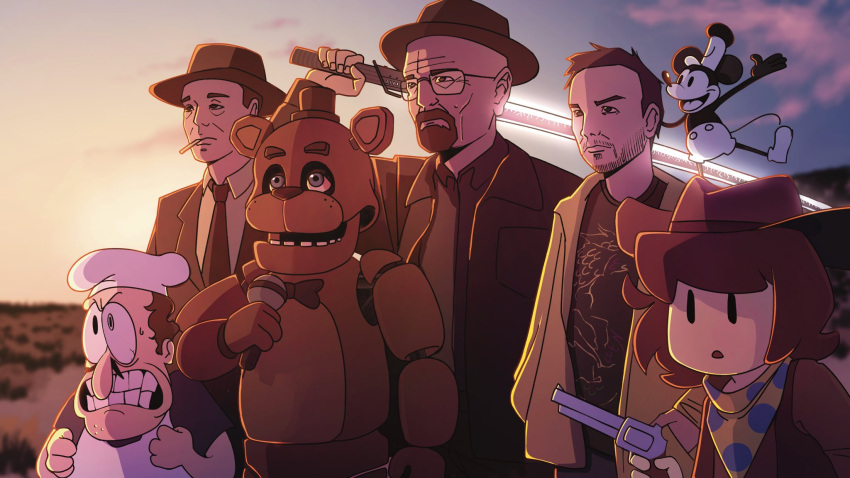 Safebooru - 5boys animatronic beard breaking bad brown hair brown hat ...