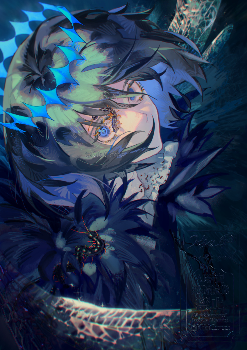 Safebooru - 1boy absurdres black fur blue eyes bug centipede commentary ...