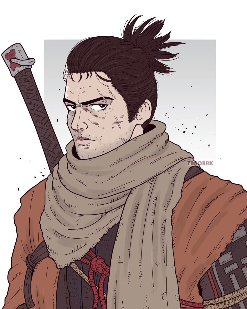 Safebooru - 1boy black eyes brown hair closed mouth grey scarf highres ...