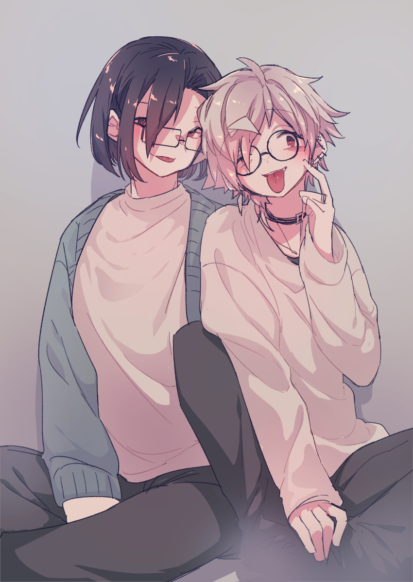 Safebooru - 2boys absurdres back-to-back black hair blonde hair blush ...