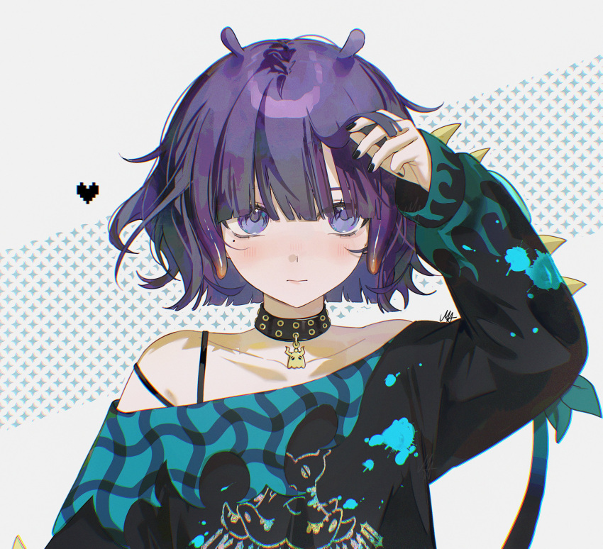 Safebooru - 1girl absurdres adjusting hair ani 019 black collar black ...