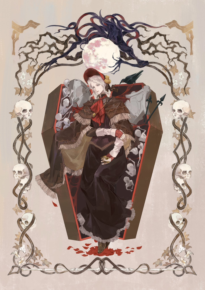Safebooru - 1girl 6+others ascot bird bloodborne bone bonnet boots ...