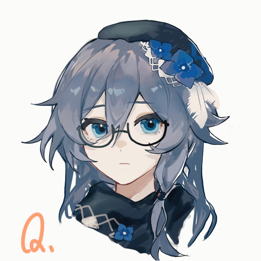 Safebooru - 1girl bangs beret black hair black headwear black scarf blue eyes closed mouth fu ...