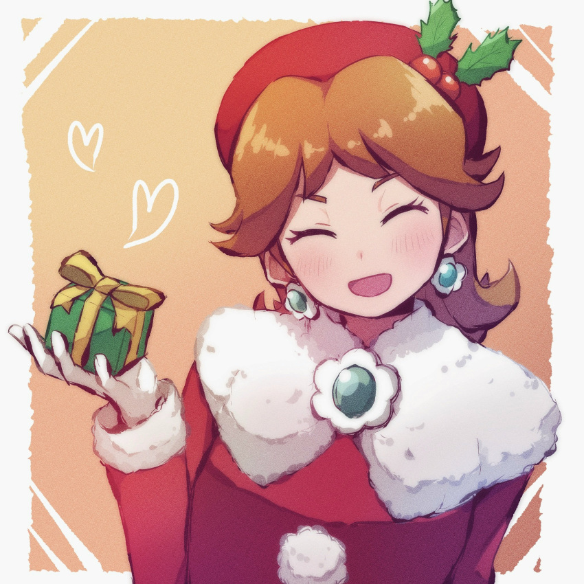 Safebooru - 1girl brown hair christmas dress earrings flipped hair ...