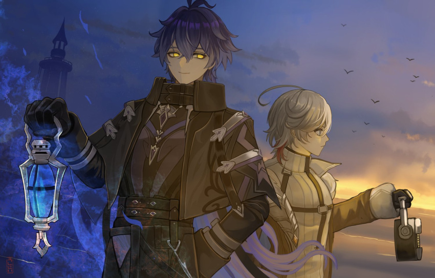 Safebooru - ahoge bird black gloves coat flins (genshin impact) fur ...