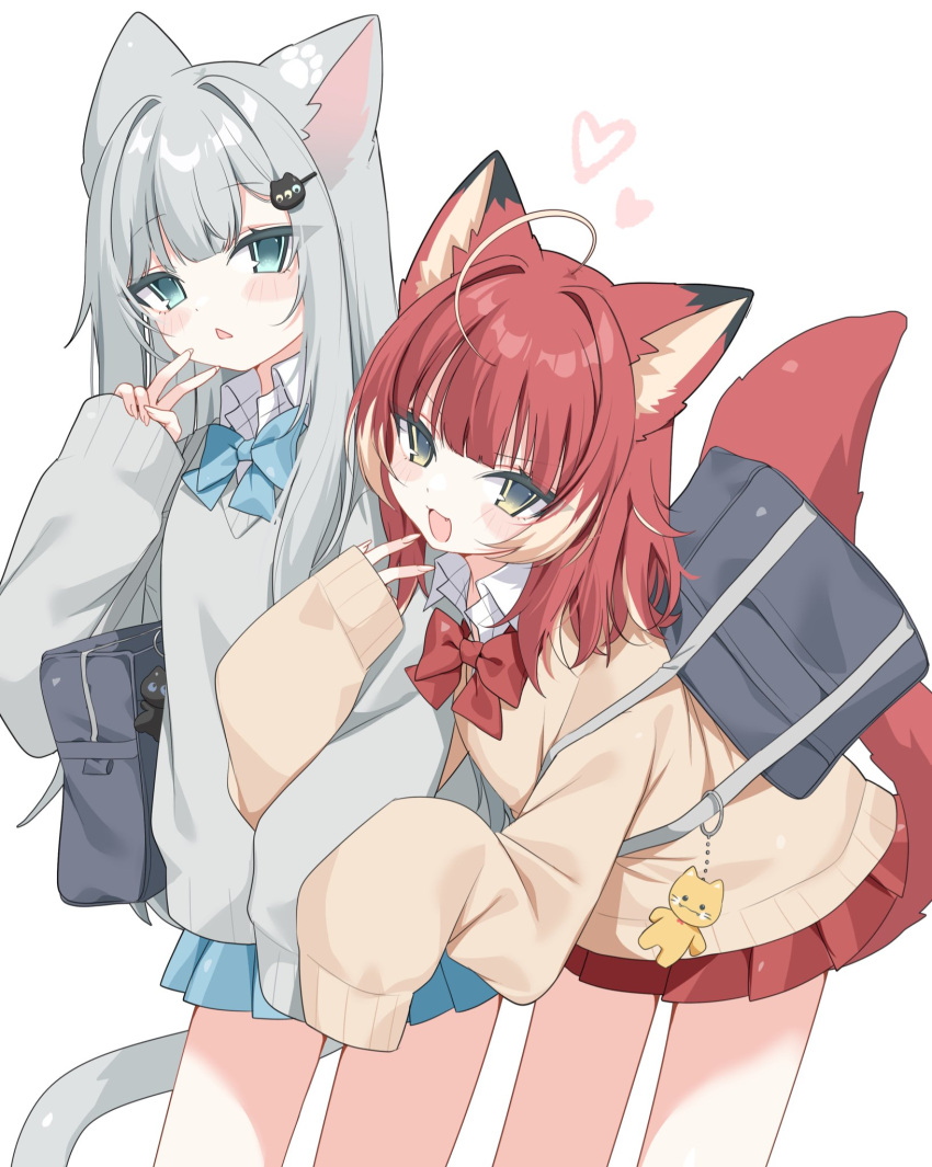 Safebooru - ahoge akami karubi animal ears bag blue bow blue eyes blue ...