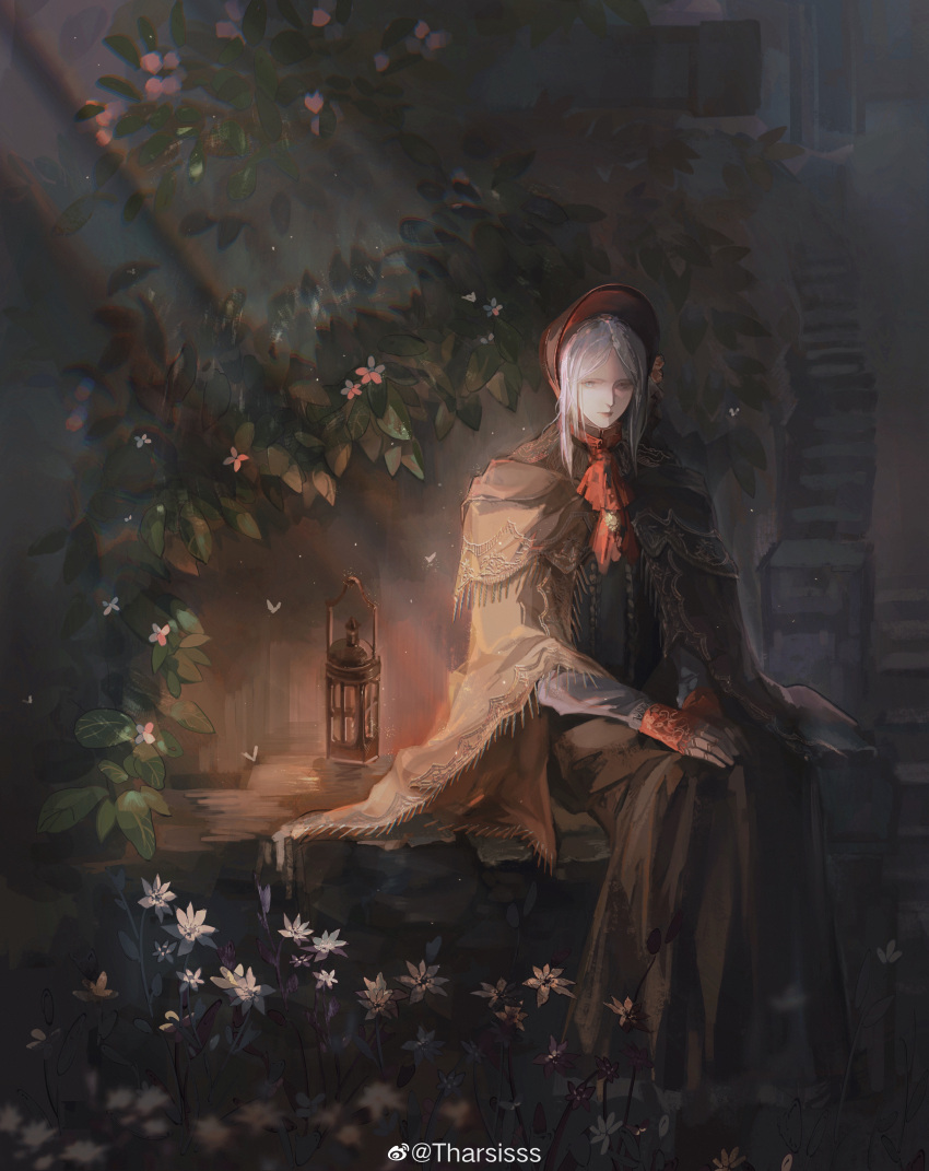 Safebooru - 1girl absurdres ascot bloodborne blue eyes bonnet brown cloak brown skirt chinese ...