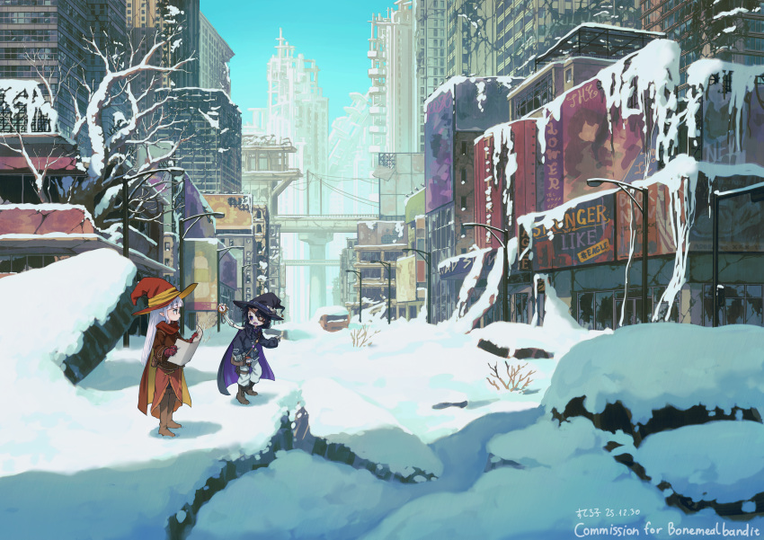 Safebooru - 2girls absurdres artist name black cape black hair black ...