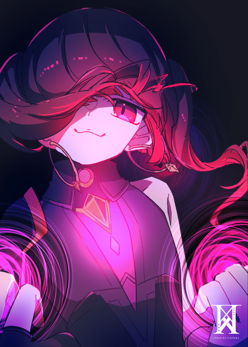 Safebooru - 1girl :3 black background black hair chariki earrings ...