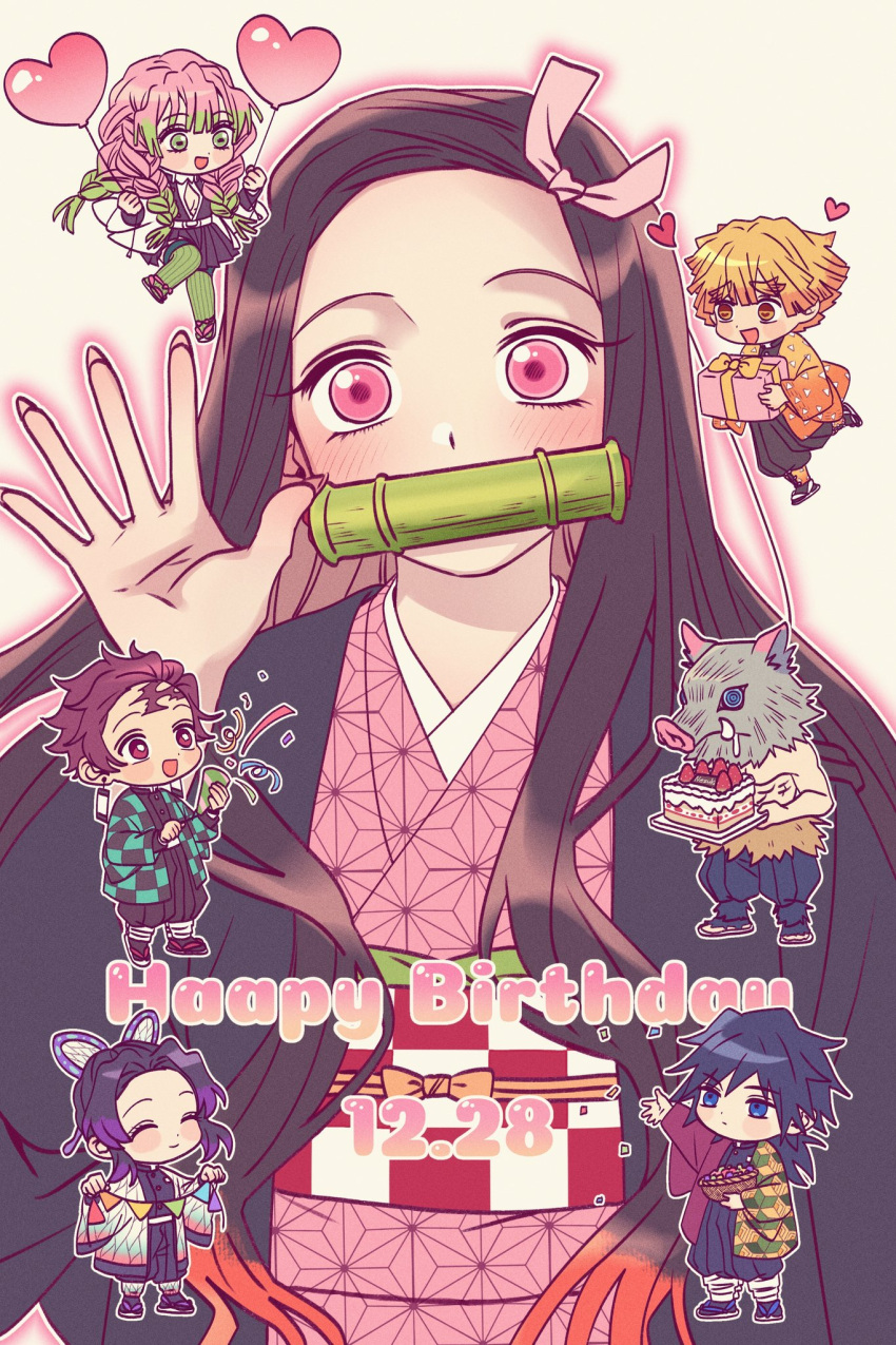 Safebooru - 3girls 4boys agatsuma zenitsu balloon birthday cake bit gag ...