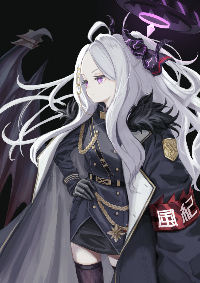 Safebooru - 1girl ahoge aiguillette black coat black gloves black jacket black legwear black ...