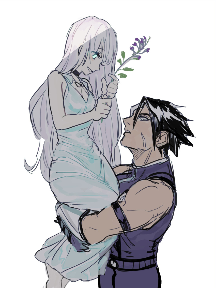 Safebooru - 1boy 1girl absurdres bare shoulders black hair carrying carrying person couple ...