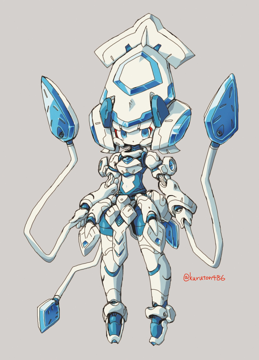 Safebooru - 1girl :o absurdres android blue eyes cable grey background ...