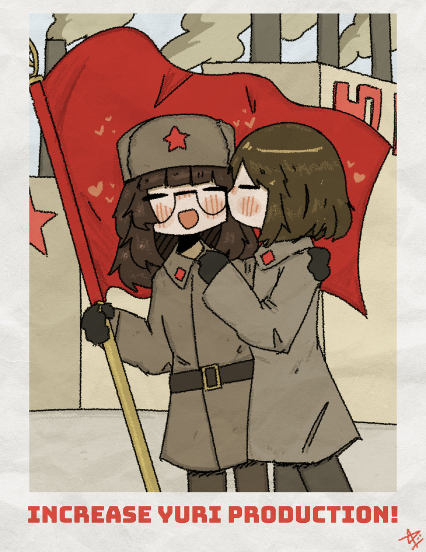 Safebooru - 2girls absurdres army blush closed eyes communism communist ...