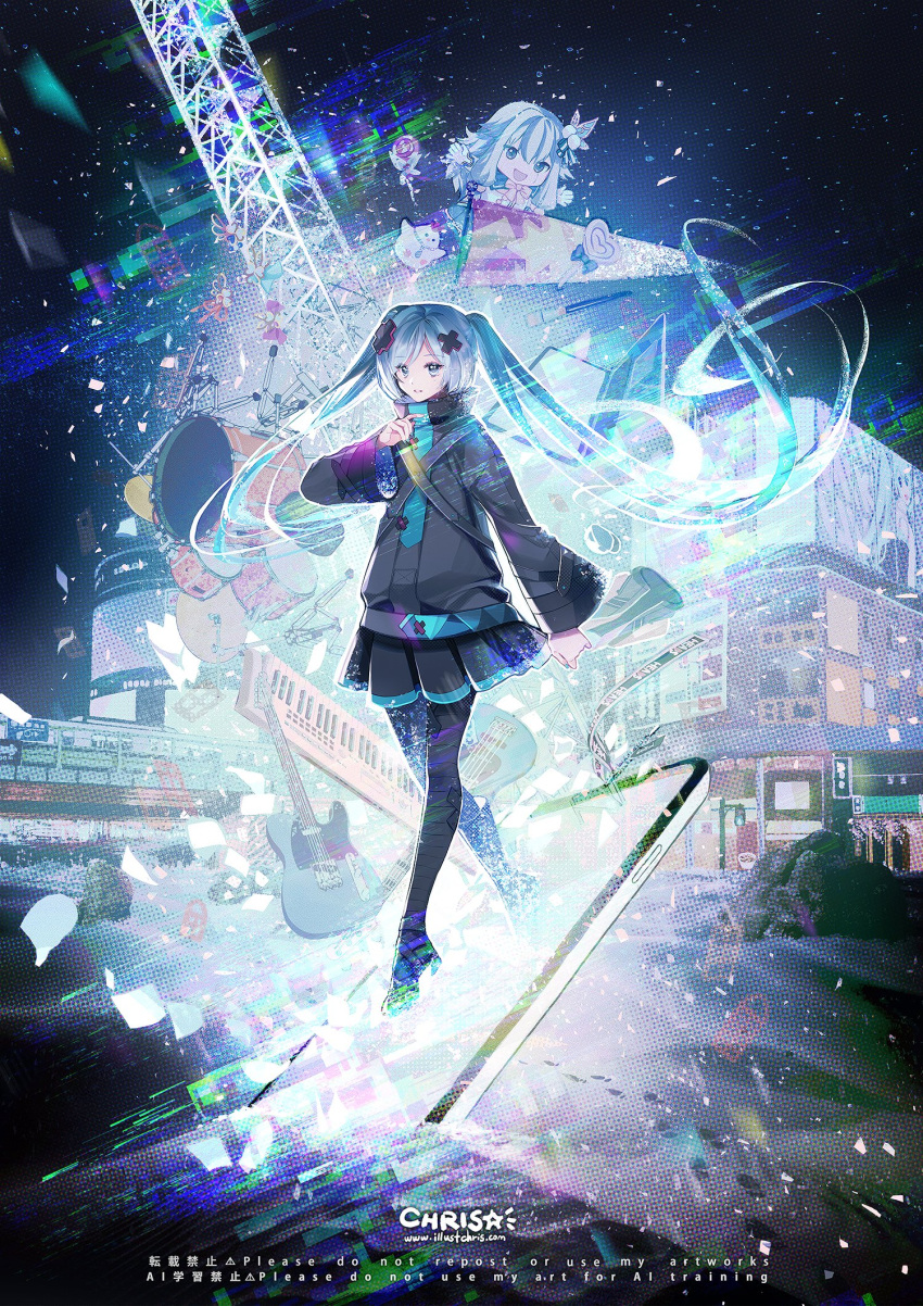 Safebooru - 1girl aqua eyes aqua hair aqua nails aqua trim bandaid ...