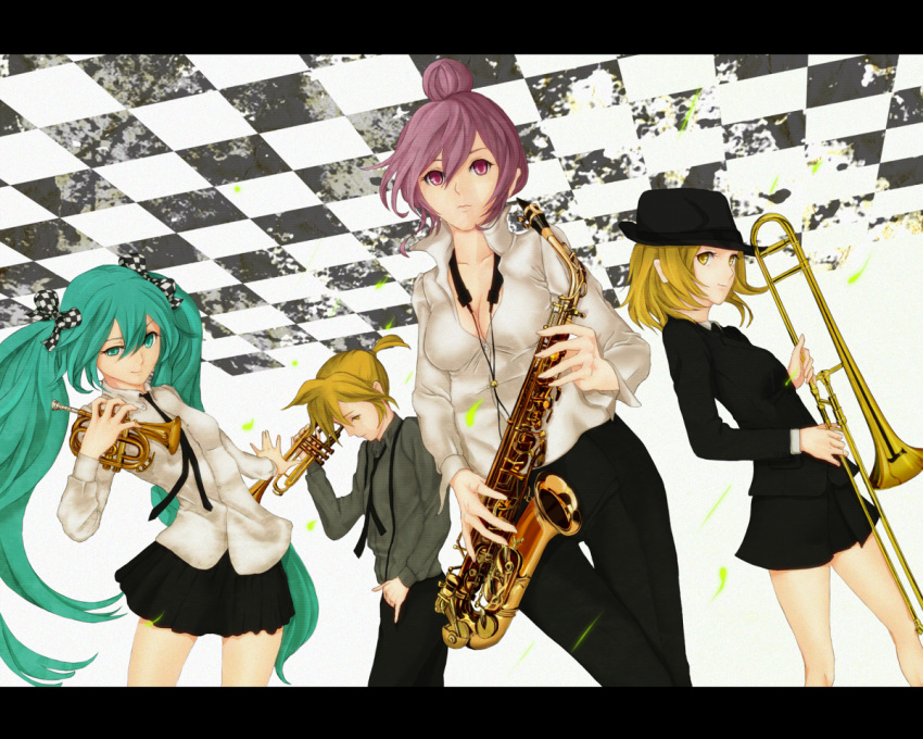 Safebooru - aqua hair ar blonde hair hair ribbon hat hatsune miku ...