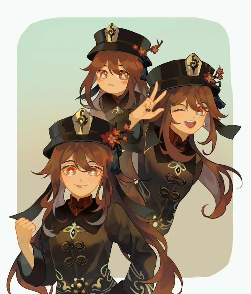 Safebooru - 1girl :3 ;d black nails blush brown hair chinese clothes coat flower flower-shaped ...