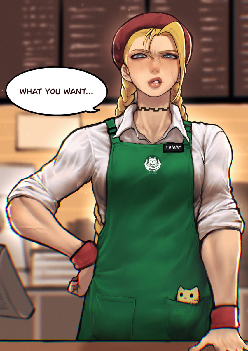 Safebooru - 1girl absurdres animal animal in clothes antenna hair apron ayaki d barista blonde ...