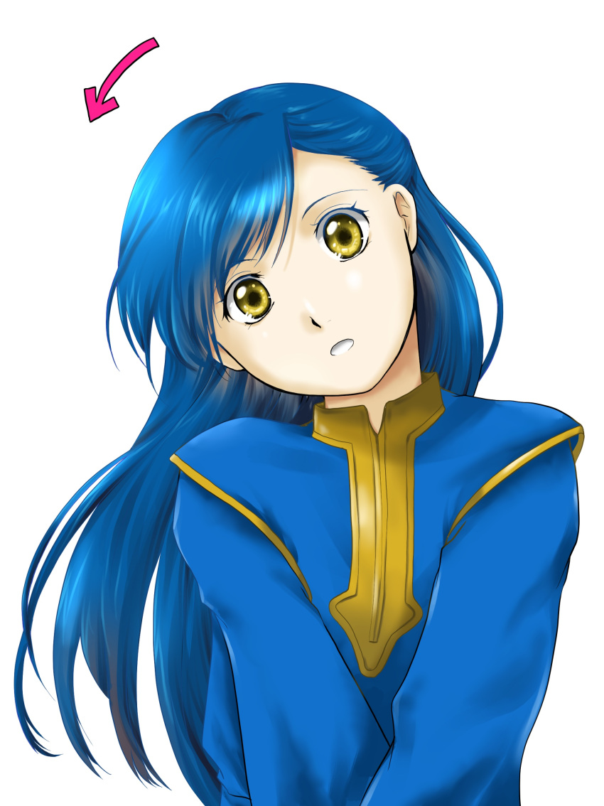 Safebooru - 1girl absurdres arrow (symbol) blue dress blue hair dress ...