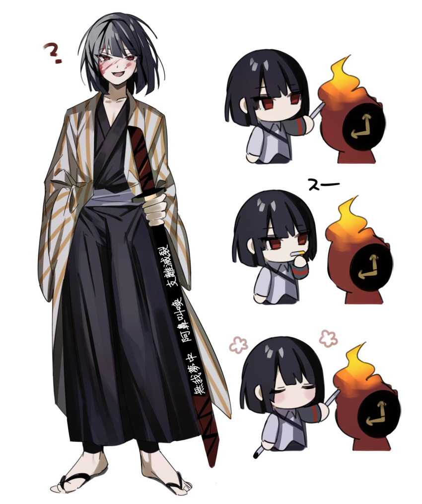 Safebooru - 1girl 1other ? black hair blood blood on face blush chibi ...