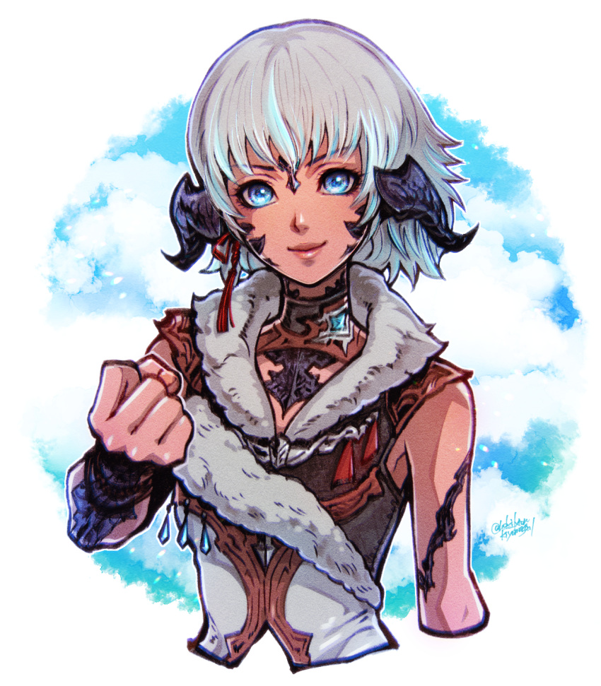 Safebooru 1girl Au Ra Avatar Ff14 Bangs Black Horns Blue Eyes 8218