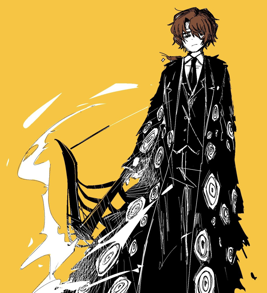 Safebooru - 1boy black coat black necktie black vest brown hair bug ...