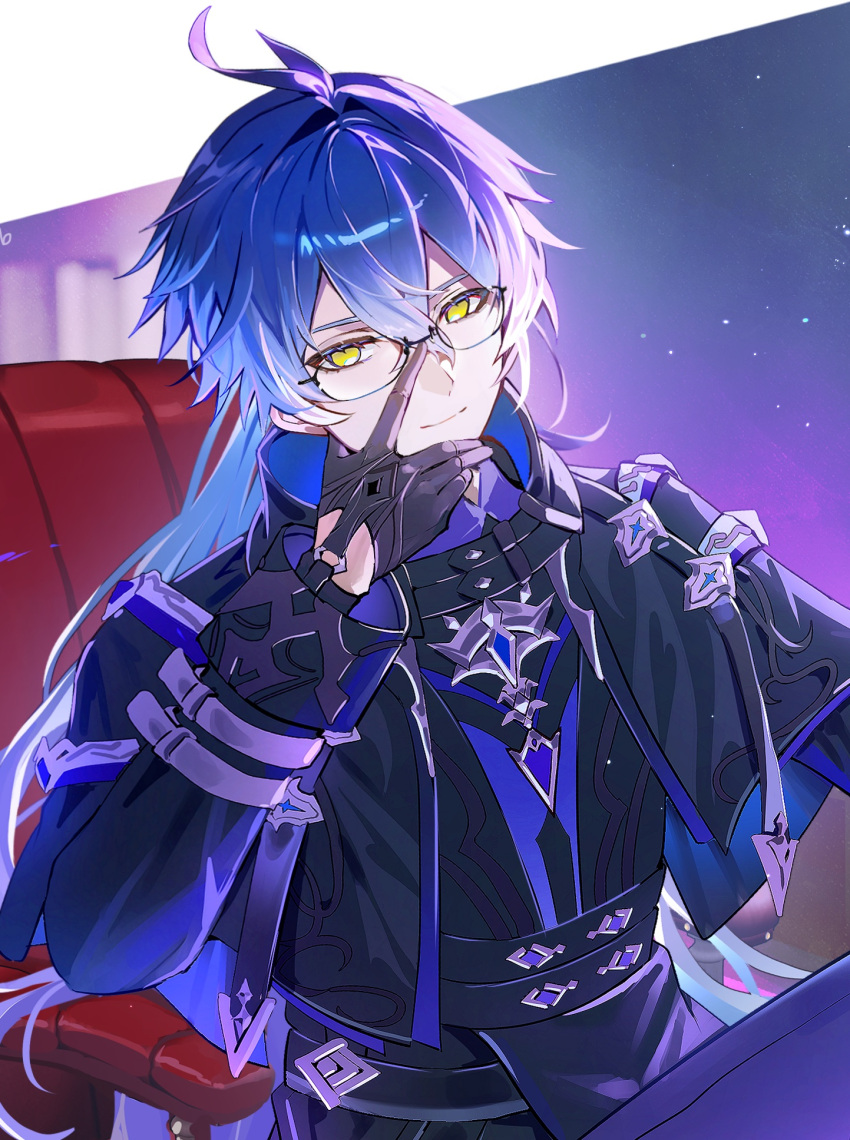 Safebooru - 1boy antenna hair azna bespectacled black-framed eyewear ...