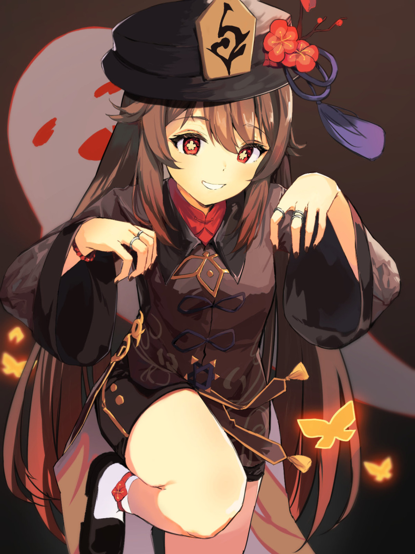 Safebooru - 1girl bead bracelet beads black headwear black nails black shorts bracelet brown ...