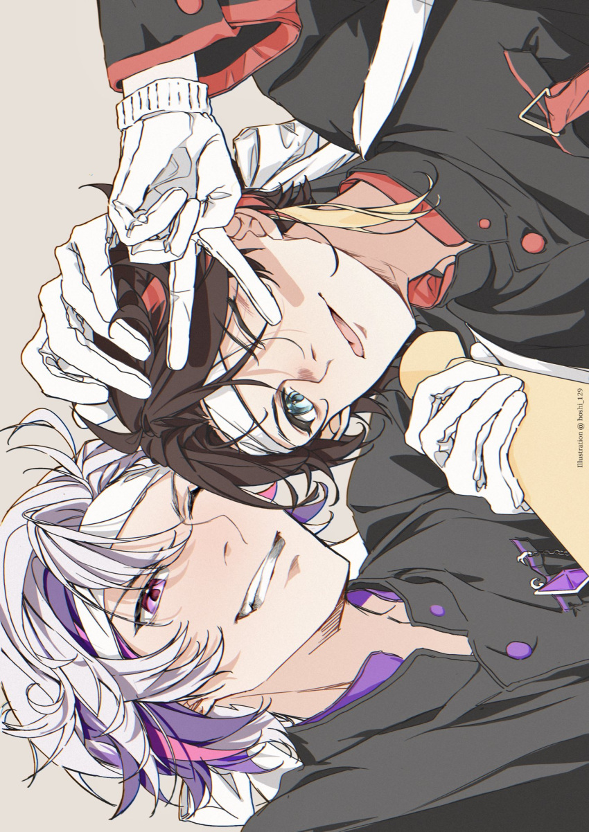 Safebooru - 2boys arm up black jacket blue eyes brown hair fuwa minato ...