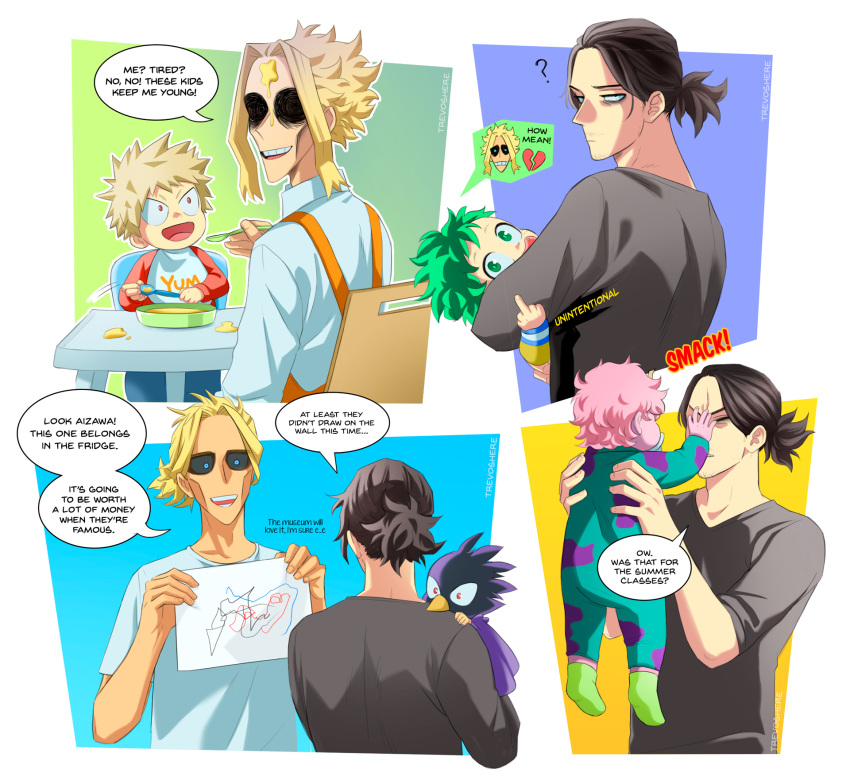 Safebooru - 1girl 5boys :d ? age regression alternate hairstyle apron ...