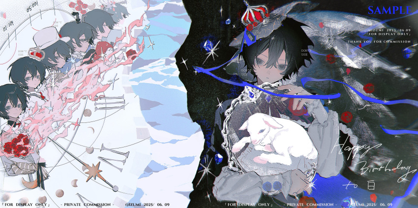 Safebooru - 1boy absurdres animal black hair blue gem blue ribbon ...