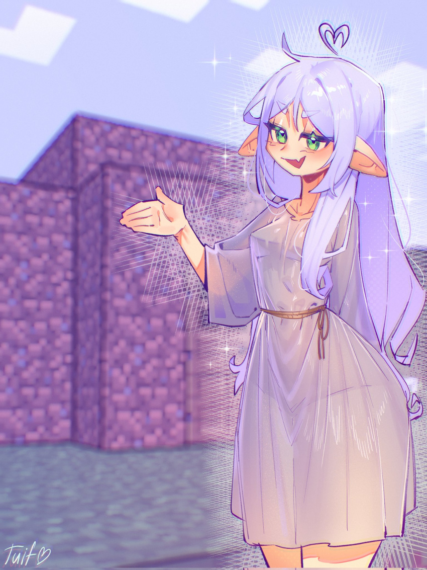 Safebooru - 1girl :d ahoge commentary dirt elf english commentary fang ...