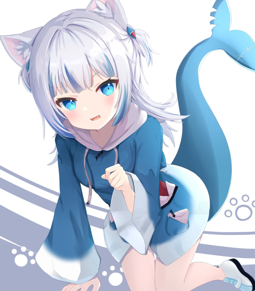 Safebooru - 1girl animal ears animal hood bangs blue eyes blue hair blue hoodie blunt bangs cat ...