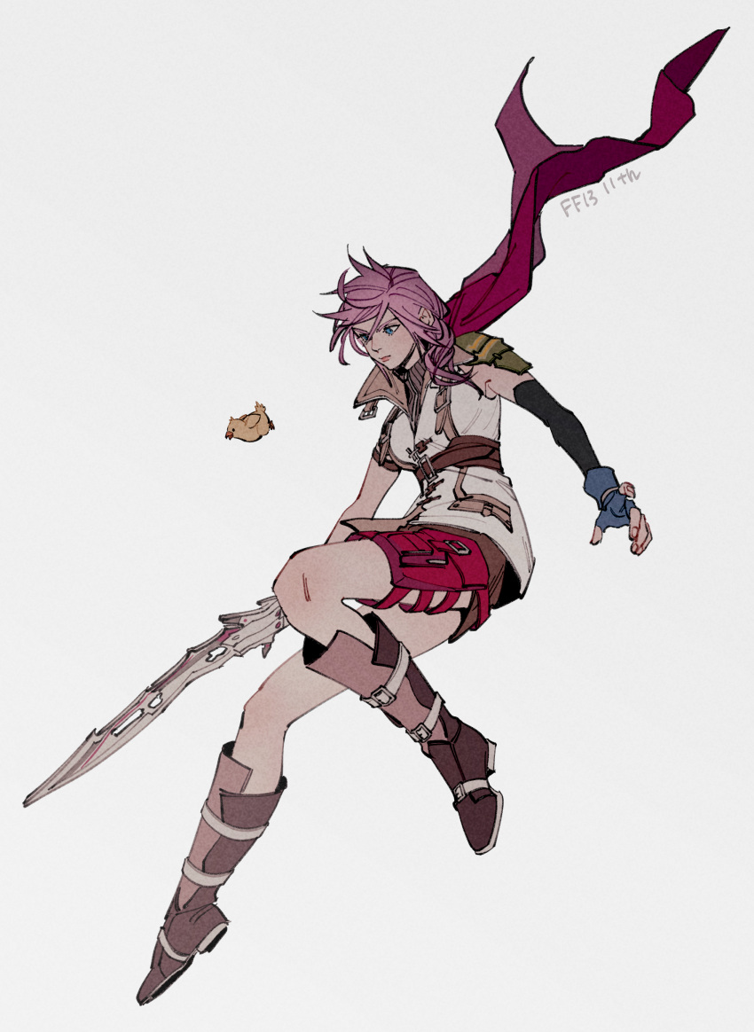 Safebooru - 1girl absurdres armor bird blue eyes boots brown skirt cape chick final fantasy ...