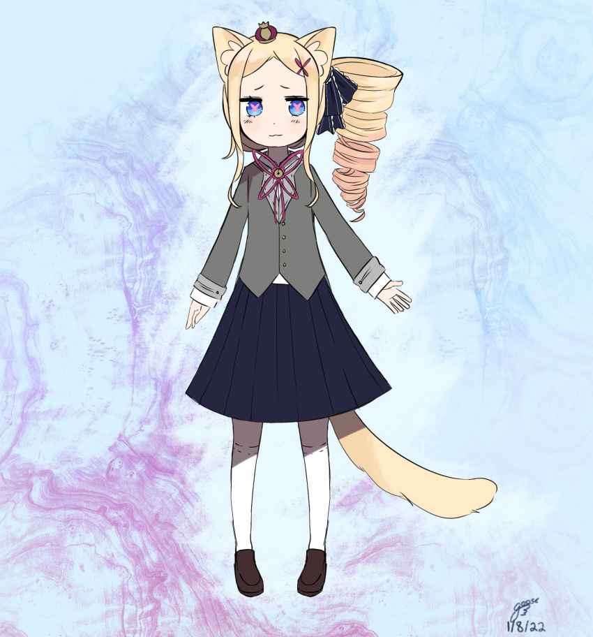 Safebooru - 1girl animal ears beatrice (re:zero) blonde hair blue eyes cat ears cat tail drill ...