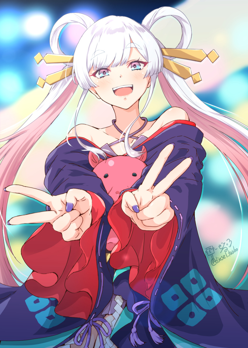 Safebooru - 1girl blue eyes blue kimono blue nails blush cho kaguya ...