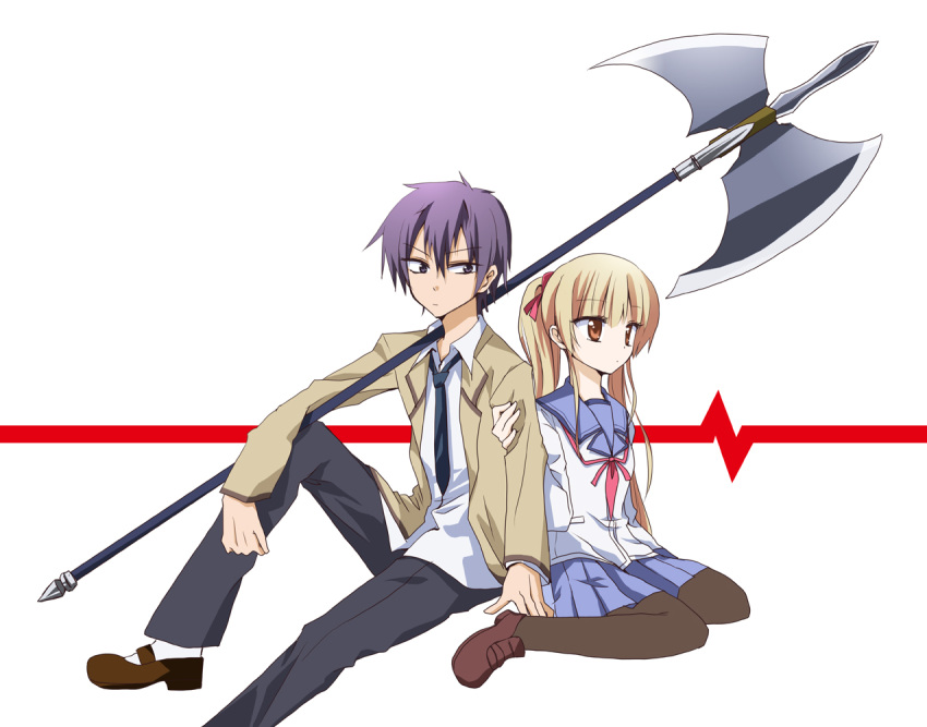 Safebooru - 1girl angel beats! blonde hair couple futaru usagi halberd ...