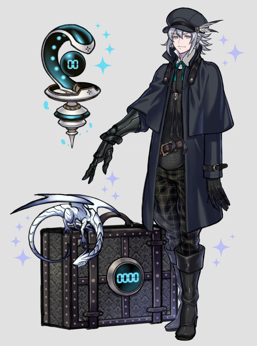 Safebooru - 1boy absurdres aqua ribbon belt bite addict black capelet black coat black footwear ...