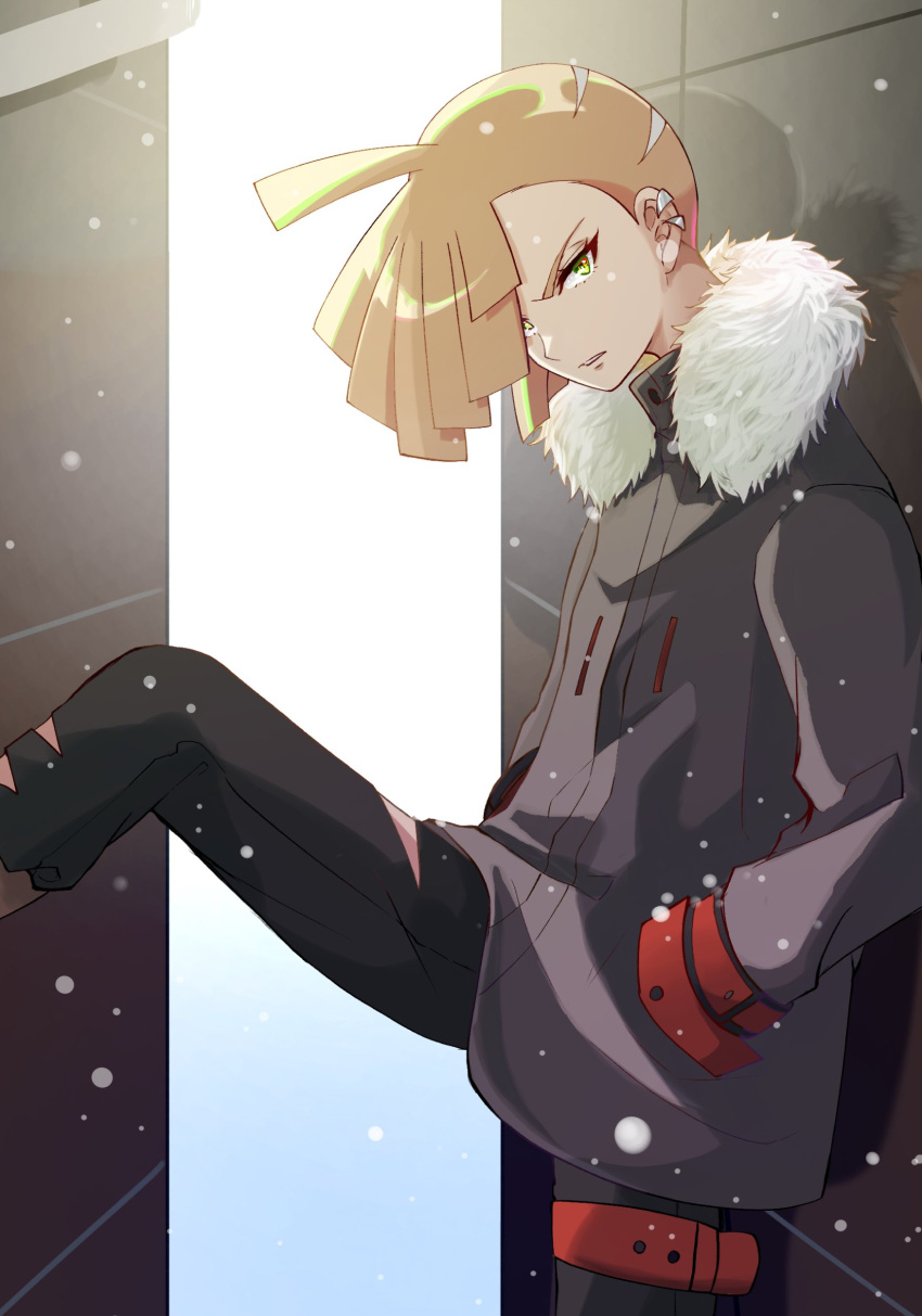 Safebooru - 1boy absurdres ahoge alternate costume bangs black pants blonde hair coat commentary ...