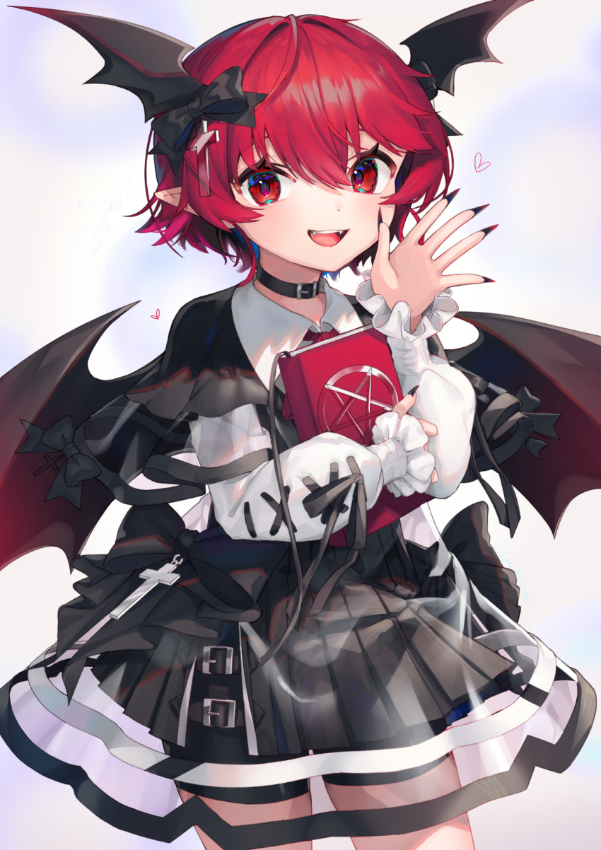 Safebooru - 1girl :d adapted costume alternate hair length alternate hairstyle bat wings choker ...