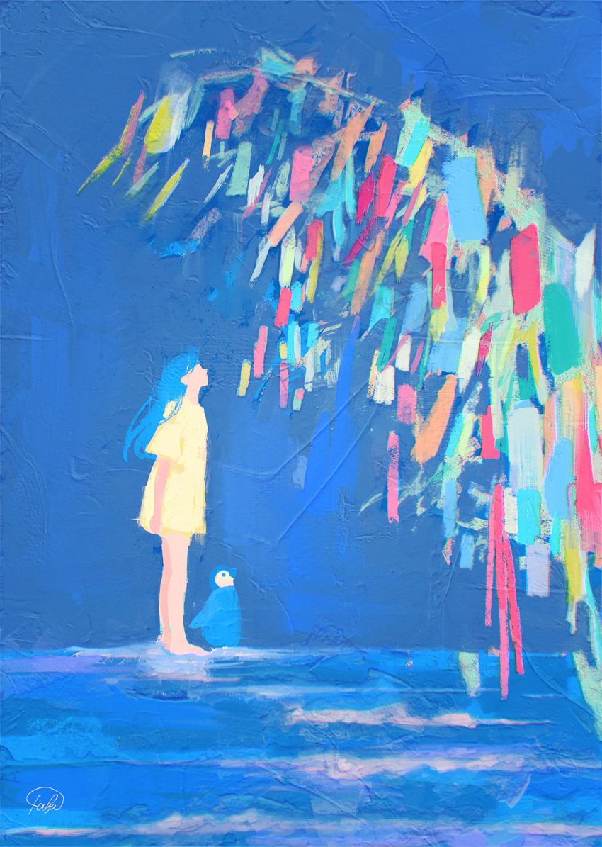 Safebooru - 1girl barefoot bird blue theme faceless faceless female ...