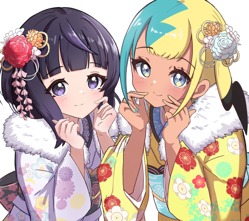 Safebooru - 2girls absurdres blonde hair blue eyes blue nails blush bob ...