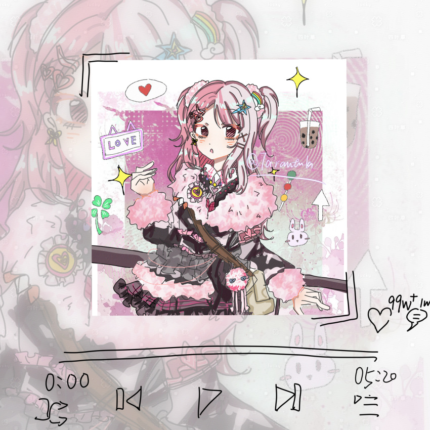 Safebooru - :o against railing artist name bag bag charm black jacket ...