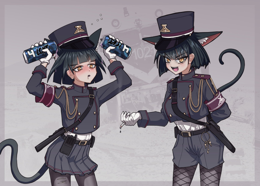 Safebooru - 2girls alcohol animal ears arm behind back bags under eyes ...